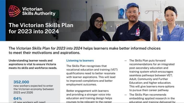 Victorian Skills Plan for 2023 into 2024 fact sheets | vic.gov.au