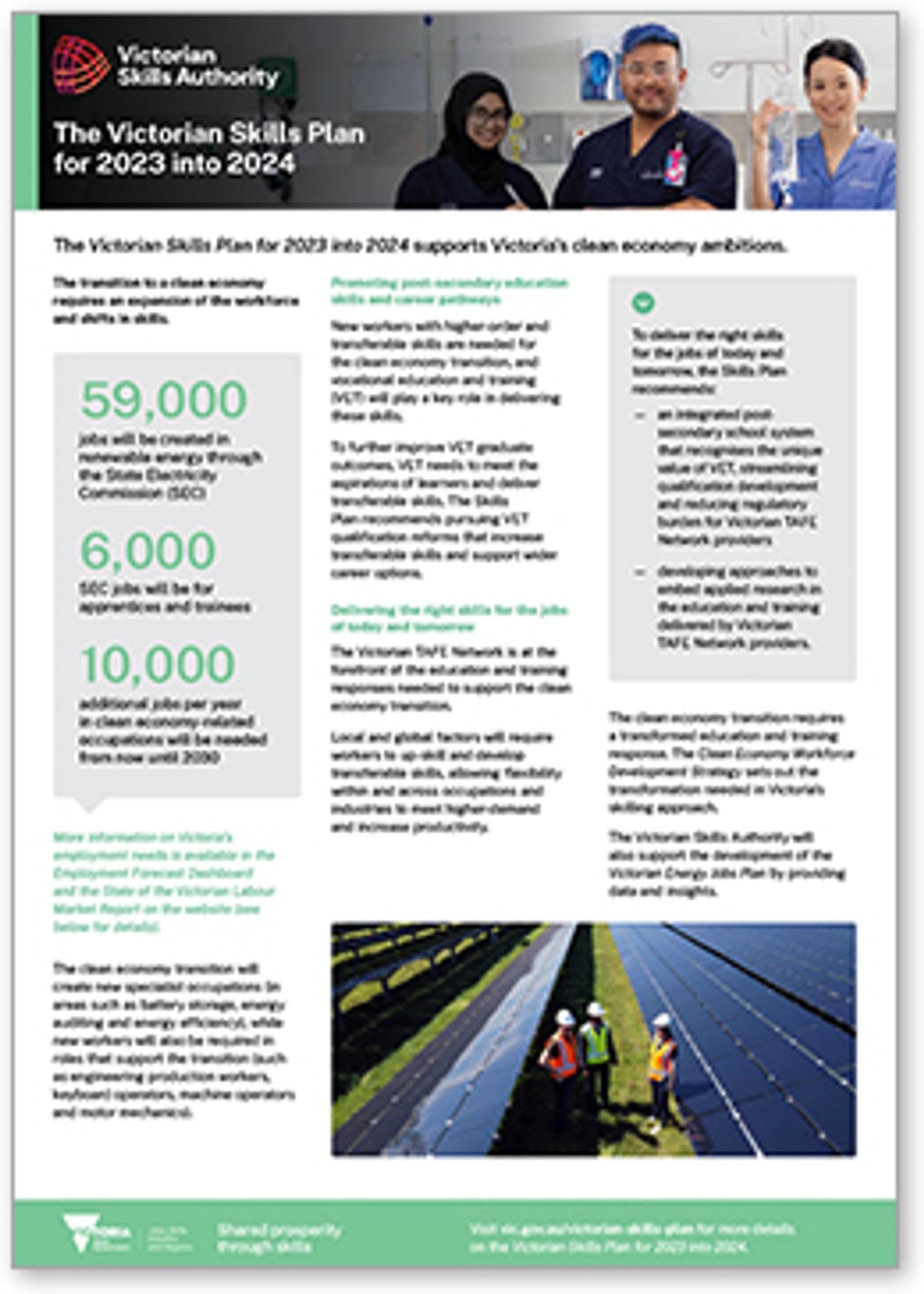 Victorian Skills Plan for 2023 into 2024 clean economy fact sheet | vic ...
