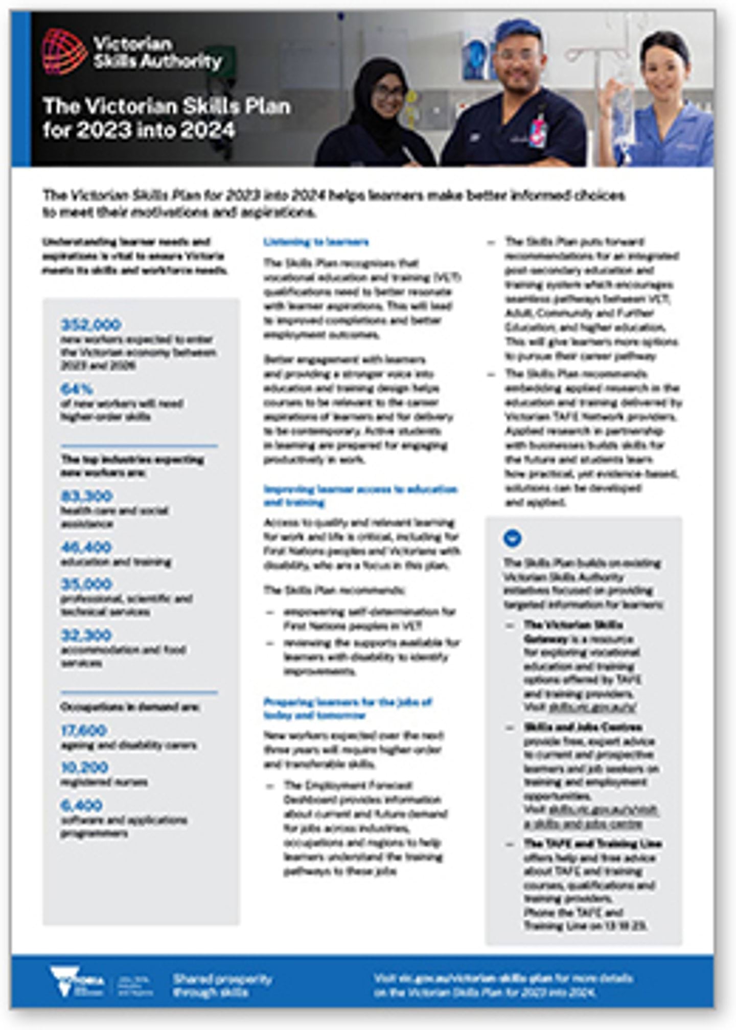 Victorian Skills Plan for 2023 into 2024 learner fact sheet | vic.gov.au