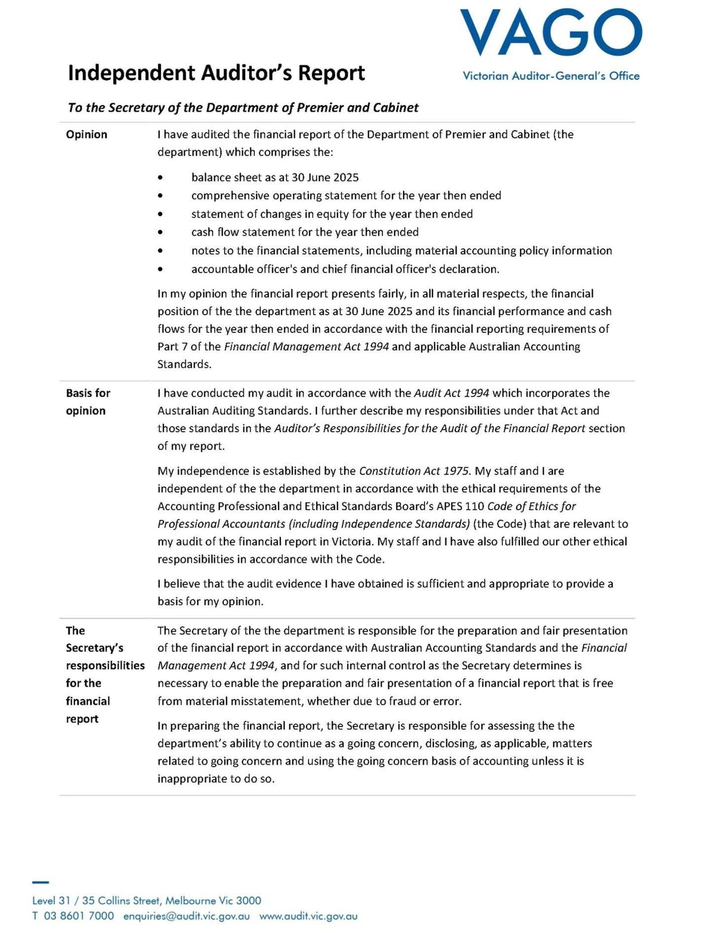 Independent audit report | vic.gov.au